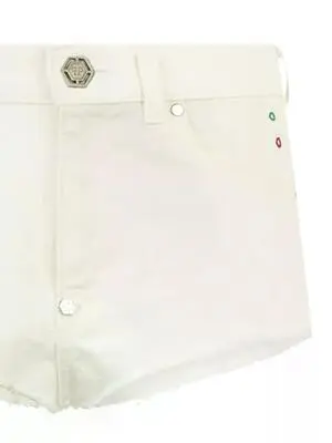 Philipp Plein White Denim Frayed Shorts