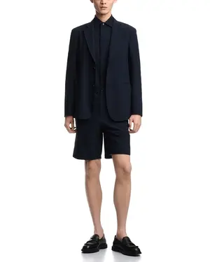 Emporio Armani Regular Fit Seersucker Bermuda Shorts - Dark Navy