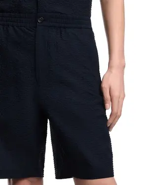 Emporio Armani Regular Fit Seersucker Bermuda Shorts - Dark Navy