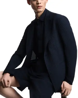 Emporio Armani Regular Fit Seersucker Blazer - Dark Navy