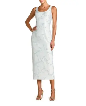 Mac Duggal Brocade Sleeveless Scoop Neck Midi Dress - Blue Multi