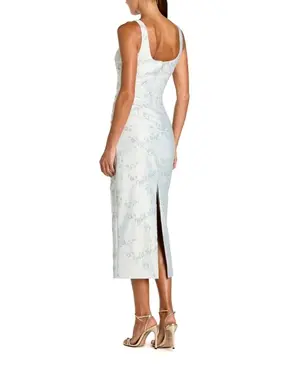Mac Duggal Brocade Sleeveless Scoop Neck Midi Dress