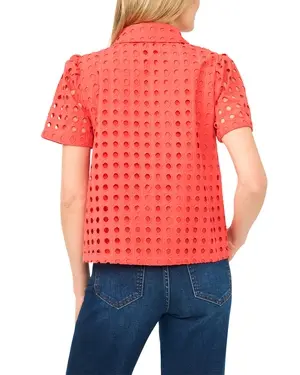 CECE DUPRAZ Eyelet Short Sleeve Shirt - Cayenne