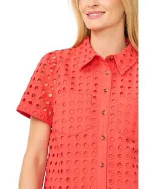 CECE DUPRAZ Eyelet Short Sleeve Shirt - Cayenne