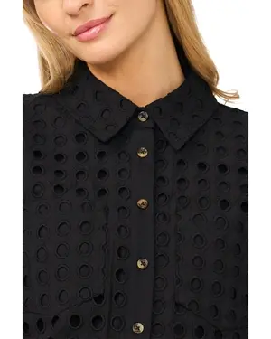 CECE DUPRAZ Eyelet Short Sleeve Shirt - Rich Black