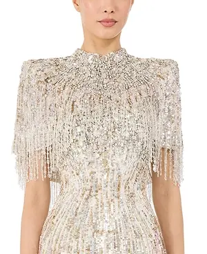 Jenny Packham Ellen Mock Neck Beaded Capelet Top - Ivory