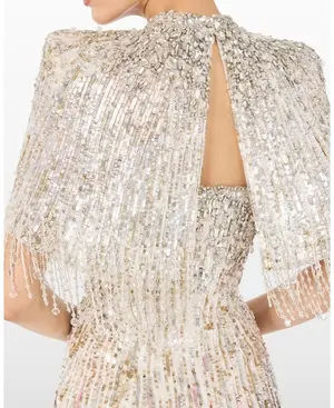 Jenny Packham Ellen Mock Neck Beaded Capelet Top - Ivory