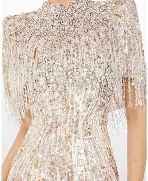 Jenny Packham Ellen Mock Neck Beaded Capelet Top - Ivory