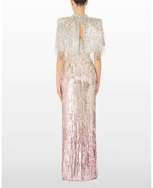 Jenny Packham Ellen Mock Neck Beaded Capelet Top - Ivory