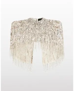 Jenny Packham Ellen Mock Neck Beaded Capelet Top - Ivory