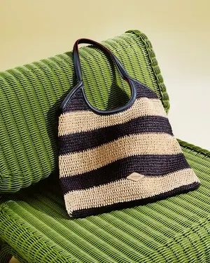 Mz Wallace Georgica Large Striped Crochet Tote Bag - Navy/natural