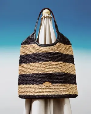 Mz Wallace Georgica Large Striped Crochet Tote Bag - Navy/natural