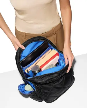Mz Wallace Madison Extra Large Quilted Nylon Backpack - Black/black