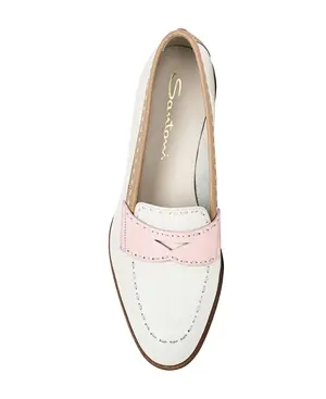 Santoni Leather Penny Loafer - White