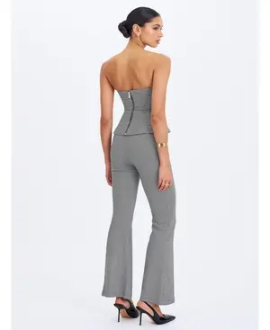 MISS CIRCLE NEW YORK Micro-houndstooth Strapless Peplum Top - Grey