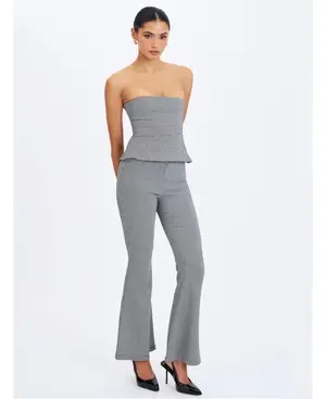 MISS CIRCLE NEW YORK Micro-houndstooth Strapless Peplum Top - Grey