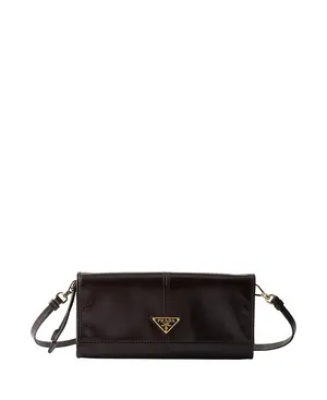 Prada Leather Wallet With Shoulder Strap - Brown