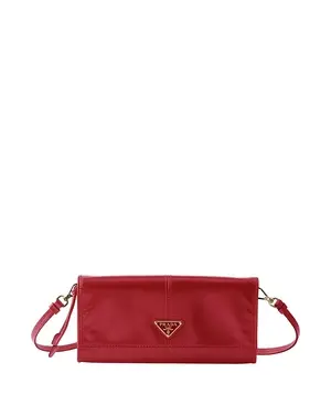 Prada Leather Wallet With Shoulder Strap Red
