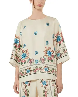 Max Mara Silk Floral Print Top - Ivory