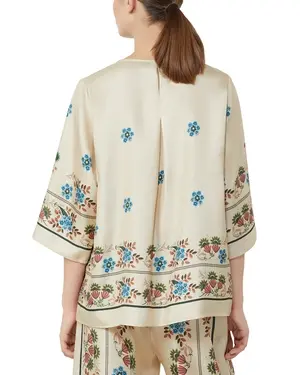 Max Mara Silk Floral Print Top - Ivory