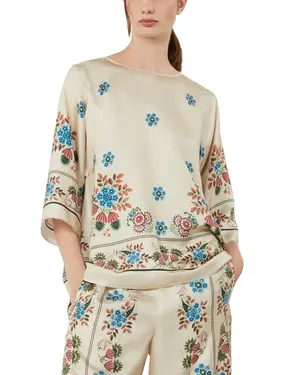 Max Mara Silk Floral Print Top - Ivory