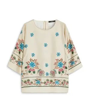 Max Mara Silk Floral Print Top - Ivory