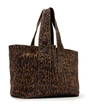 ALLSAINTS Izzy Leopard Print Denim Tote - Leopard Brown
