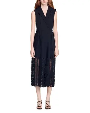 Sandro Tailored Collar Midi Dress