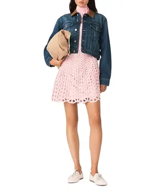 Maje Denim Trucker Jacket With Leather Collar