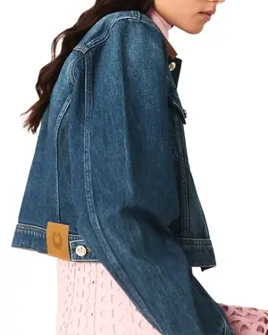 Maje Denim Trucker Jacket With Leather Collar