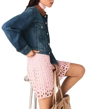Maje Denim Trucker Jacket With Leather Collar