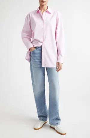 TOTEME Classic Tumbled Stripe Organic Cotton Button-up Shirt - White/bloom