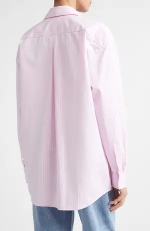 TOTEME Classic Tumbled Stripe Organic Cotton Button-up Shirt - White/bloom
