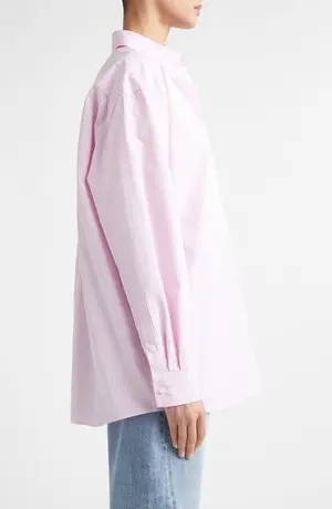 TOTEME Classic Tumbled Stripe Organic Cotton Button-up Shirt - White/bloom