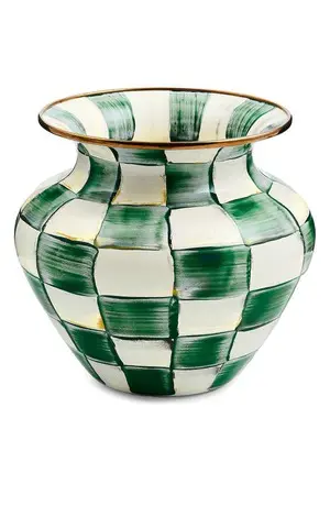 MACKENZIE-CHILDS Check Large Enameled Steel Vase - Emerald