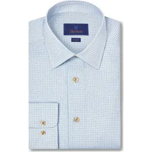 David Donahue Trim Fit Geometric Cotton Dress Shirt - Sky/multi