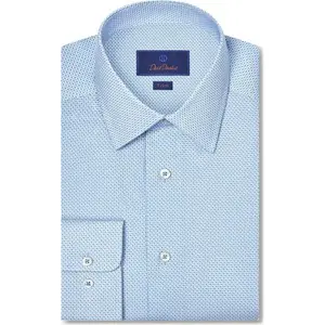 David Donahue Trim Fit Geometric Stretch Cotton Dress Shirt - Sky