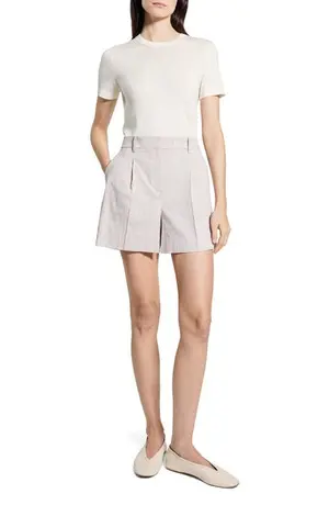 Theory Fluid Linen Blend Shorts - Cognac Multi