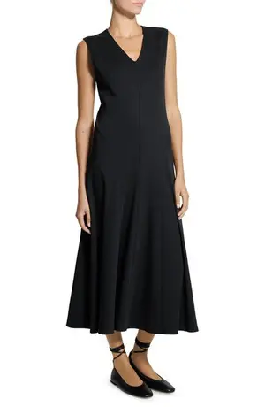 Theory V-neck Sleeveless Cotton Midi Dress