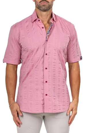 MACEOO Galileo Marthy Short Sleeve Button-up Shirt - Pink