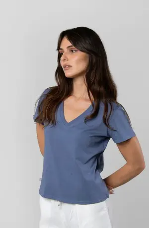 LEISURE LAB Supima Cotton V-neck T-shirt - Sky