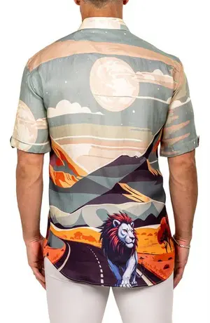 MACEOO Galileo Marthy Short Sleeve Button-up Shirt - Beige/blue Multi
