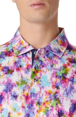 Bugatchi Hendrix Digital Watercolor Print Pima Cotton Polo - Fuchsia
