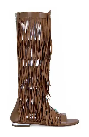 AZALEA WANG Fringe Gladiator Sandals - Brown