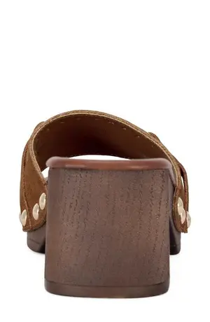 AZALEA WANG Suede Platform Sandal With Studs And Horsebit Hardware - Brown