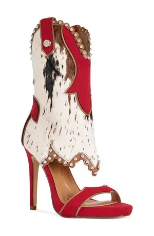 AZALEA WANG Tahlie Genuine Calf Hair Stiletto Sandal - Red Multi