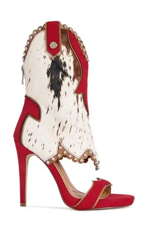AZALEA WANG Tahlie Genuine Calf Hair Stiletto Sandal - Red Multi