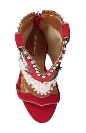 AZALEA WANG Tahlie Genuine Calf Hair Stiletto Sandal - Red Multi