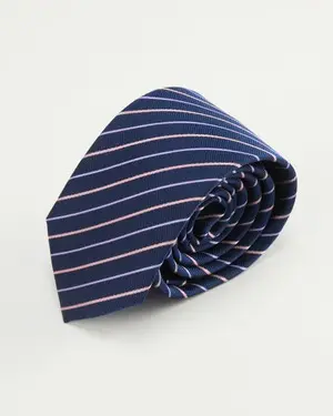 KNOTTERY & CO Striped Silk Jacquard Neck Tie - Navy