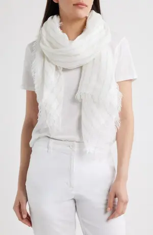 Eileen Fisher Stripe Organic Linen Scarf - Wheat